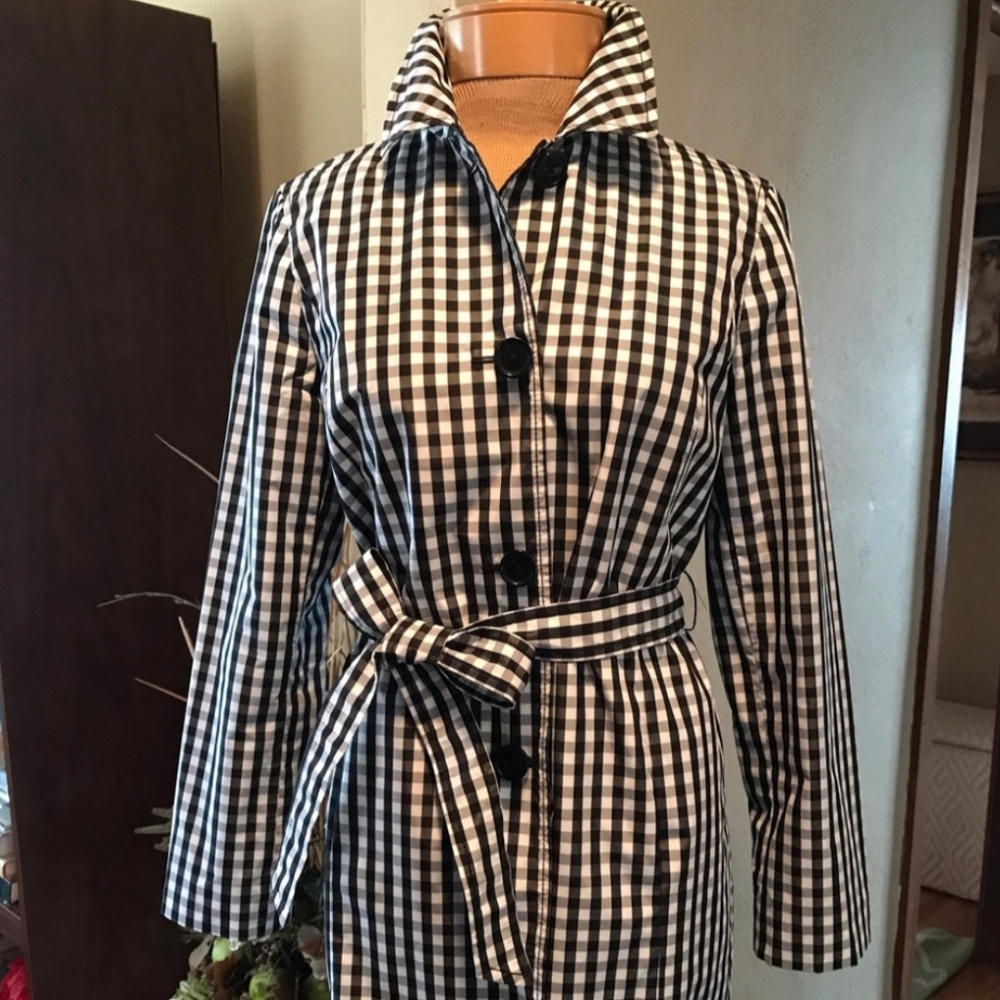 Talbots Gingham Black White Trench Coat 2p - Gem